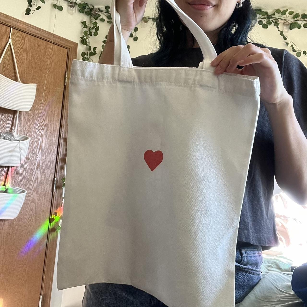 Plain Red Heart Canvas Tote Bag Never worn... - Depop