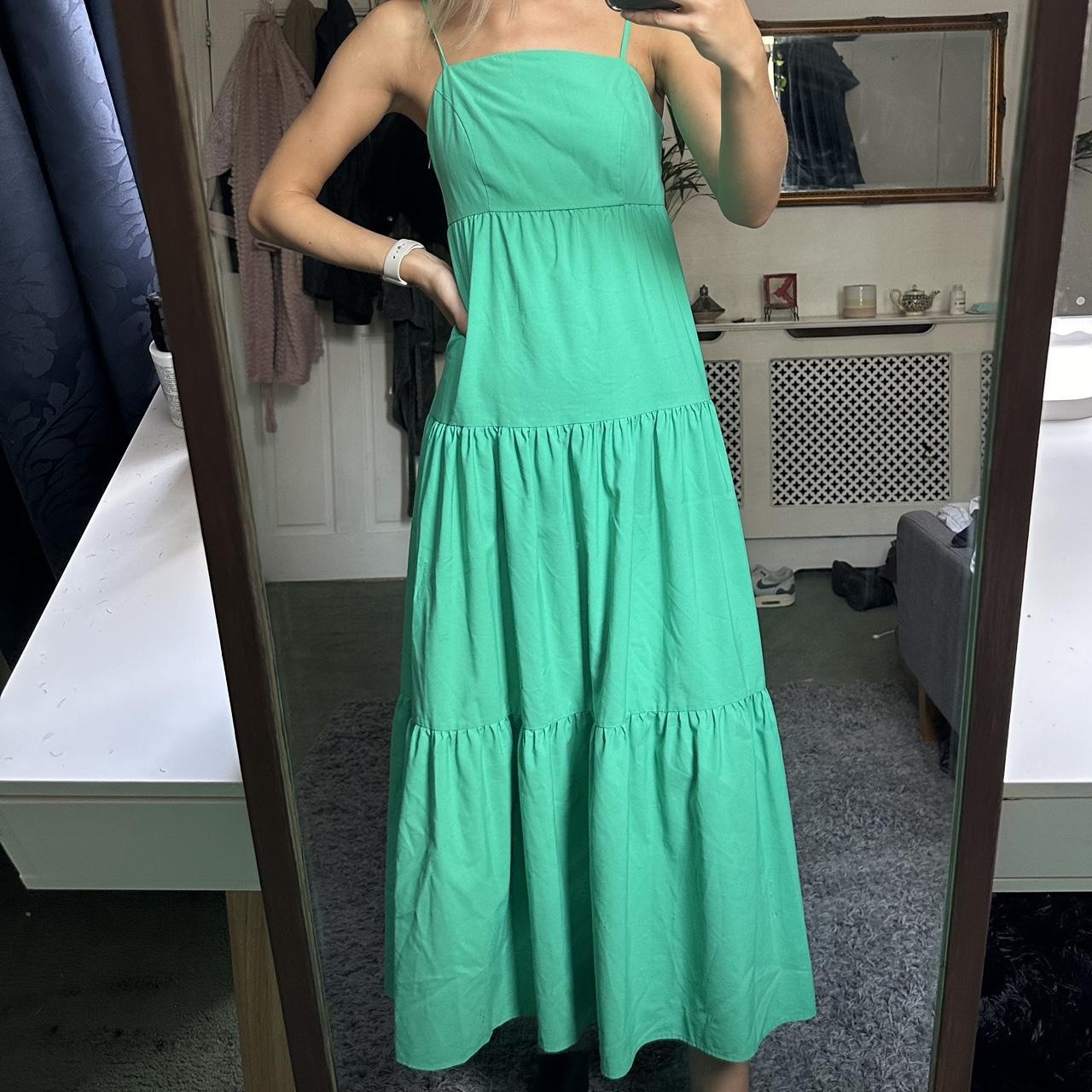 Green strappy maxi long floaty dress. Tiered layered... - Depop