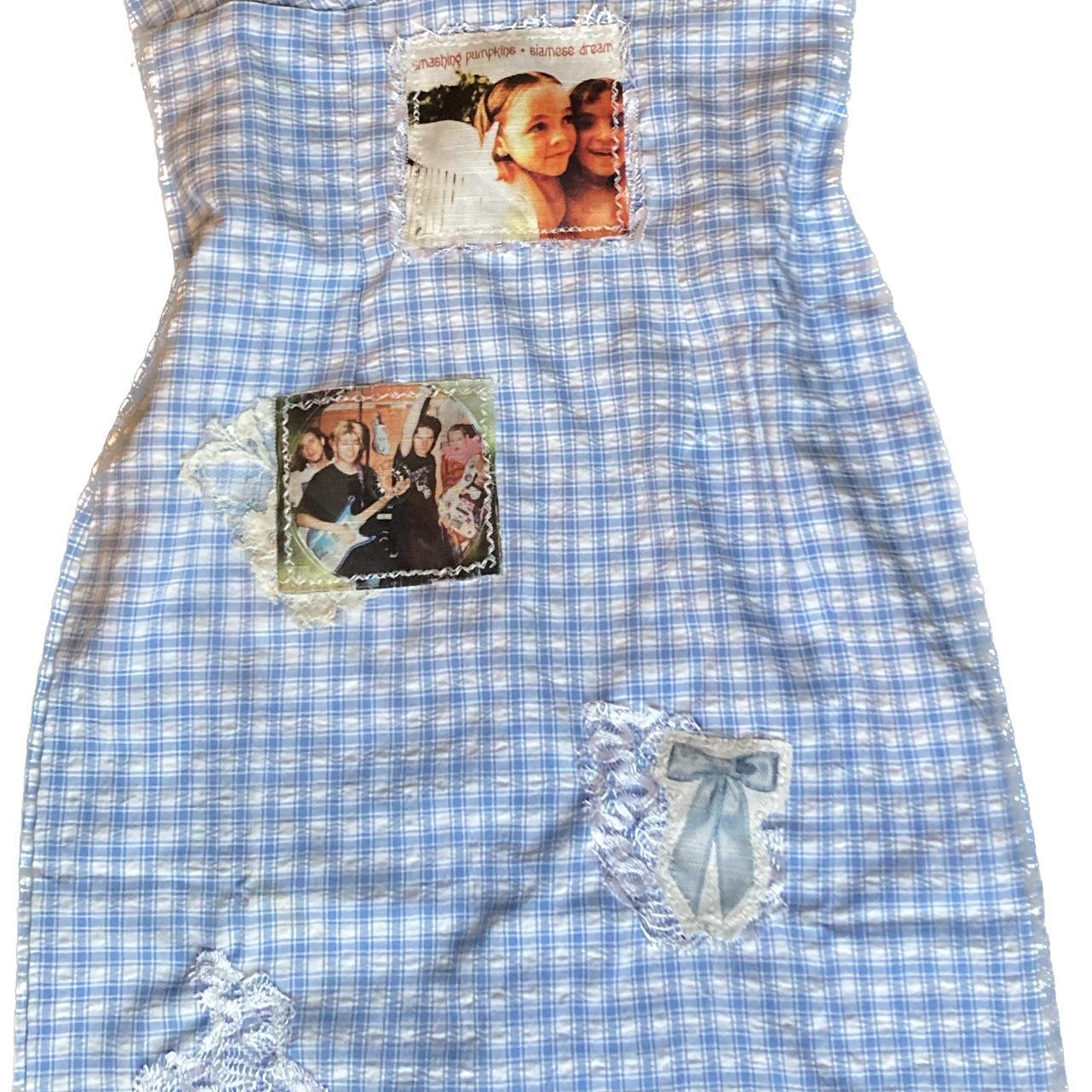s gingham blue plaid smashing pumpkins dress made by... - Depop
