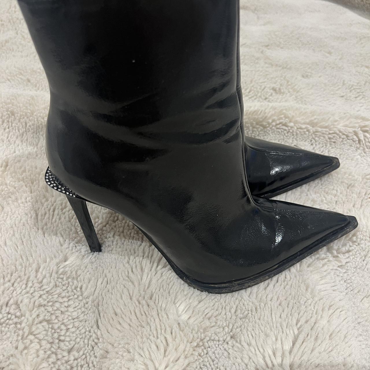Black boots with pointed toe. Sit on the lower calf. - Depop