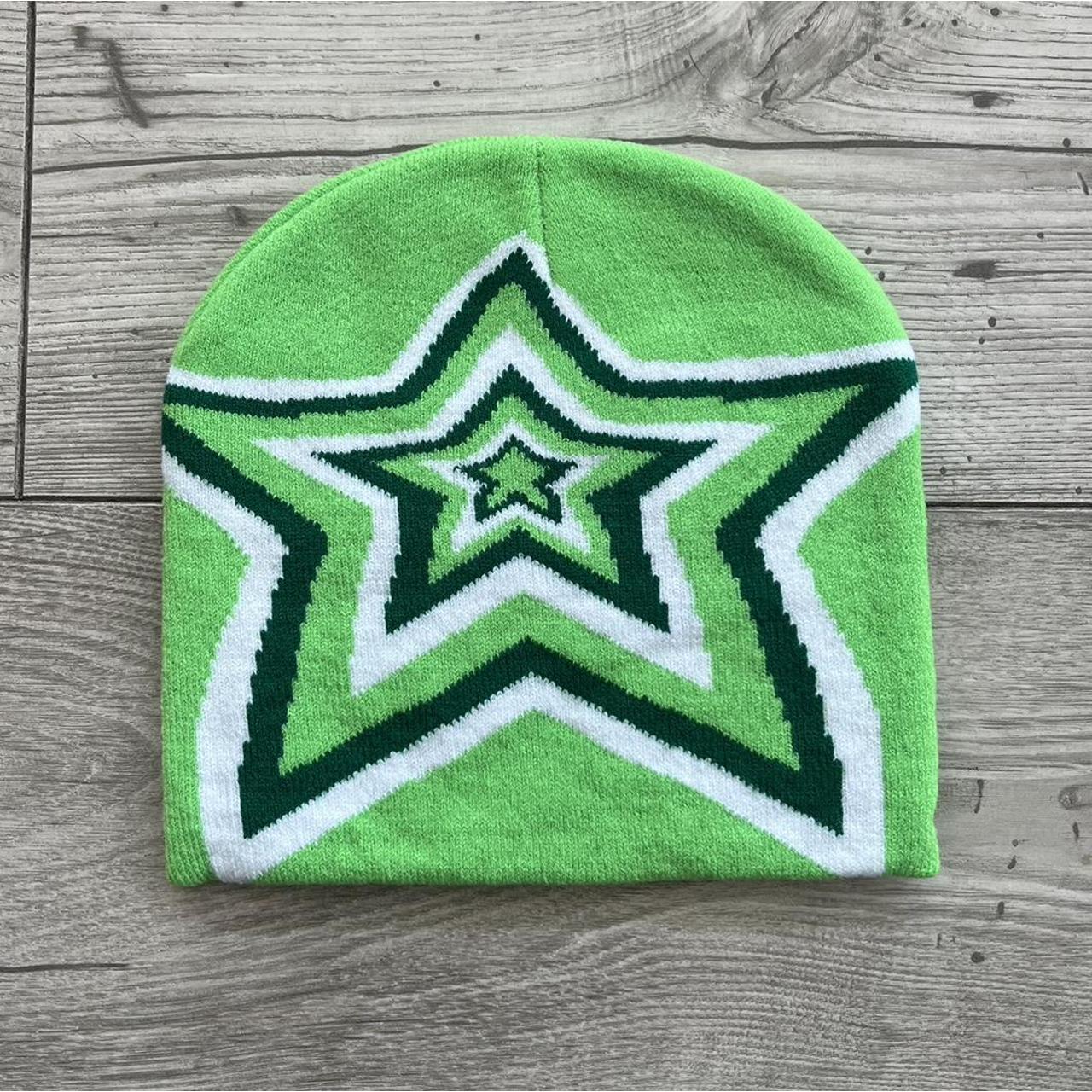 Green Infinity star winter beanie White and green... - Depop