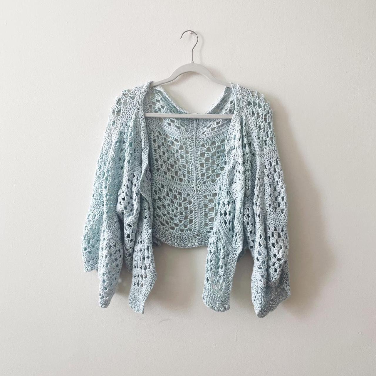 Blue handmade crochet cardigan 💙 . PTP: ~23 in ... - Depop