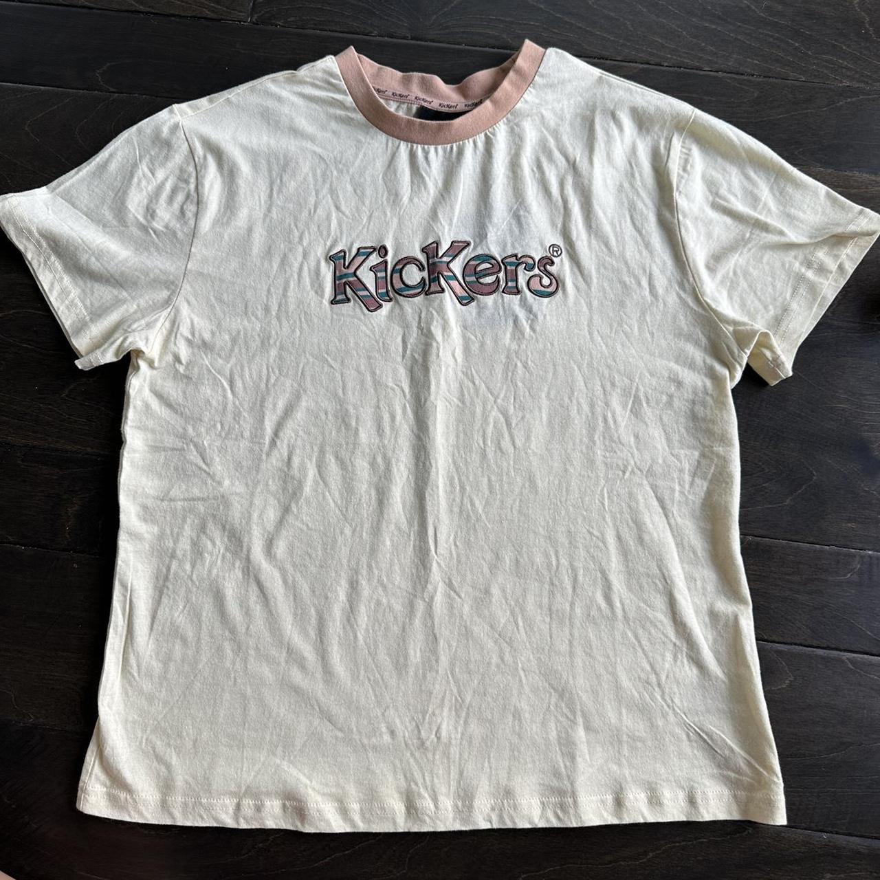 kickers new with tag cream t-shirt size m - Depop