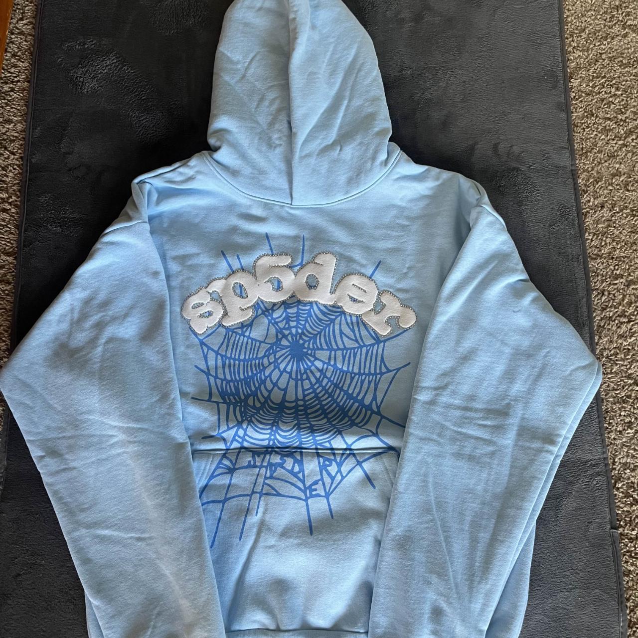 Men's Light Blue Sp5der Hoodie Men's Size... | Depop