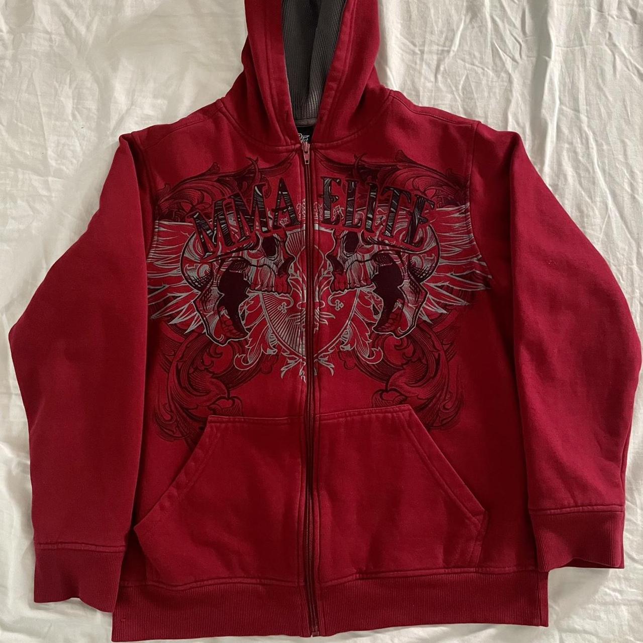 Affliction Men's Red and Burgundy Hoodie | Depop