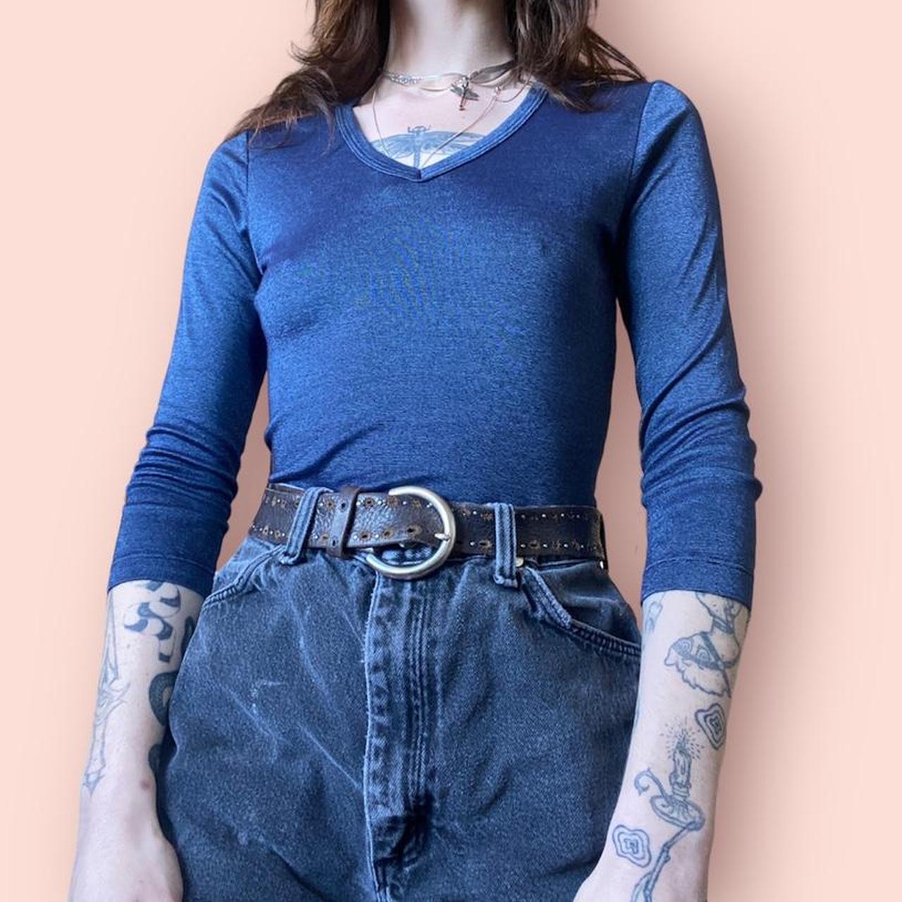 Vintage Charlotte Russe navy & light blue v neck... - Depop