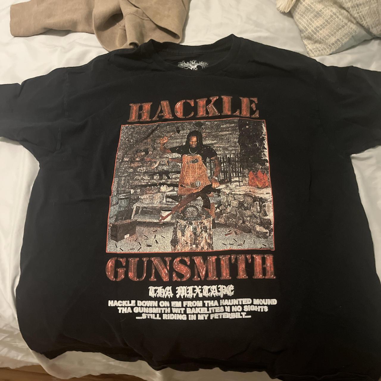 Hackle down haunted mound gunsmith tee size xl... | Depop