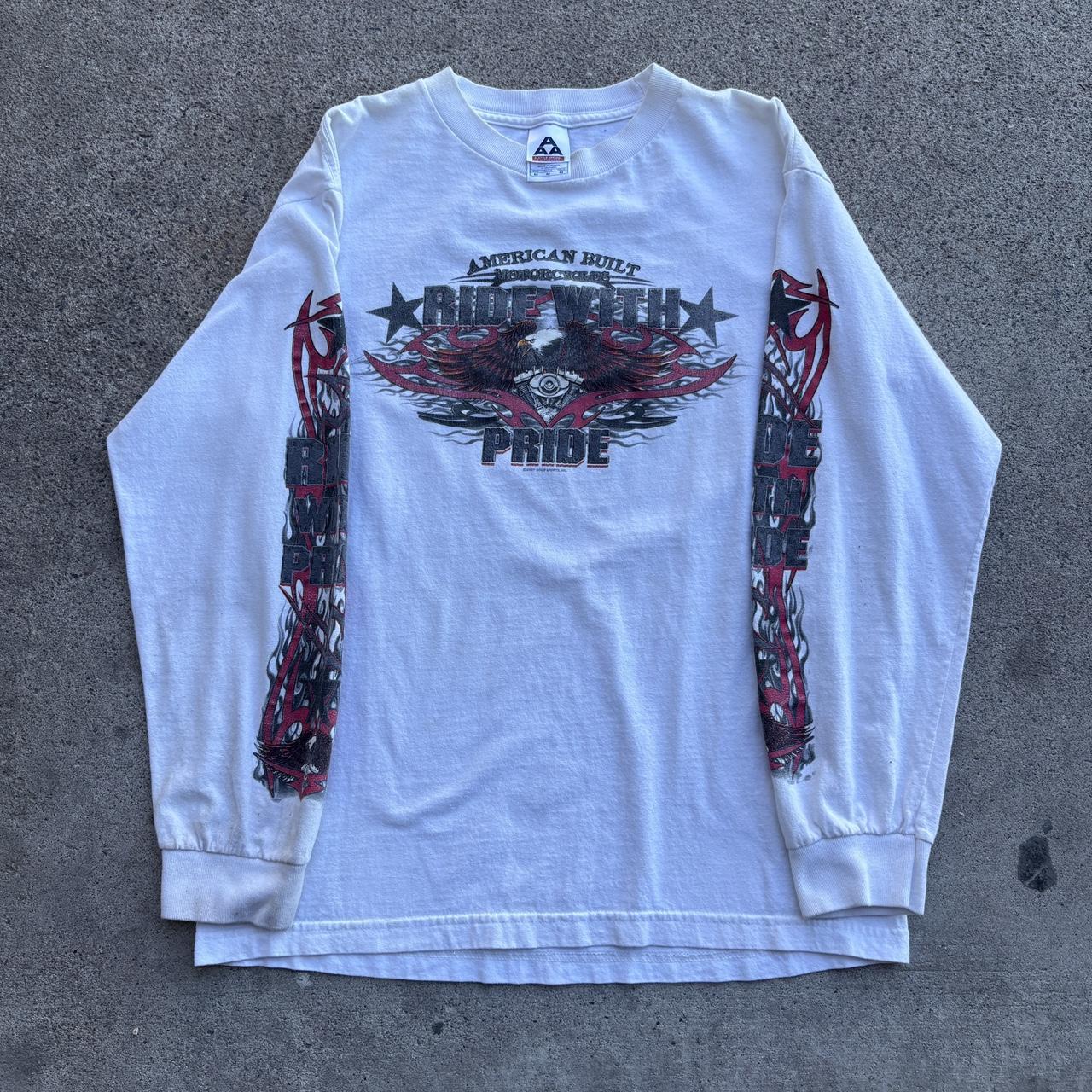 White long sleeve American Built Pride shirt with... | Depop