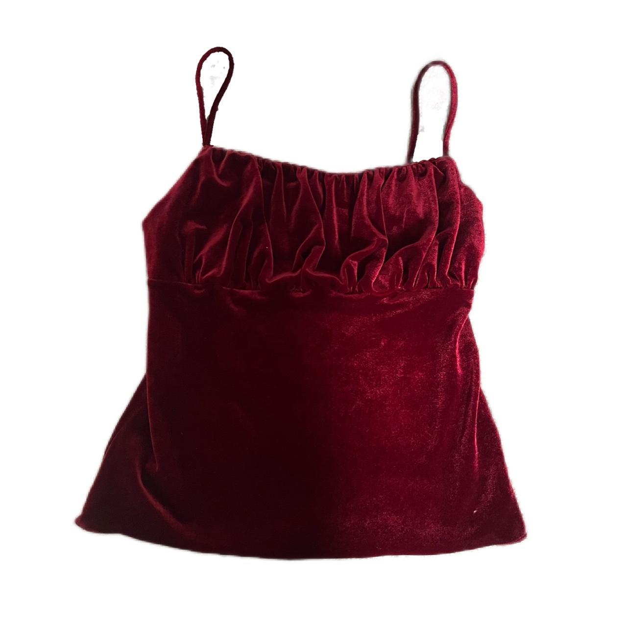 Red velvet top, scrunched top, red top, grunge top,... - Depop