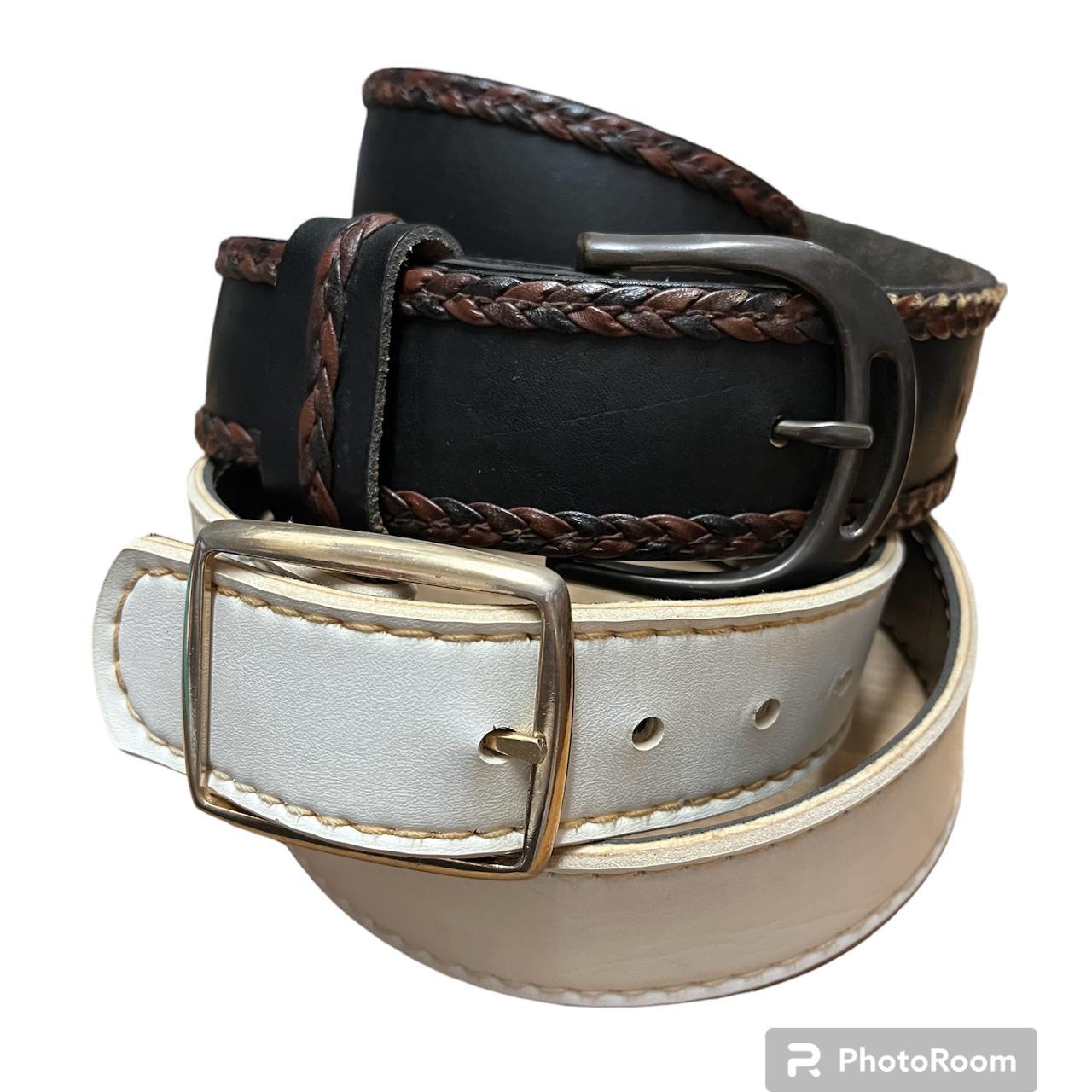 Bundle Lot of 2 Vintage Leather Belts 30"- 32" Black... - Depop