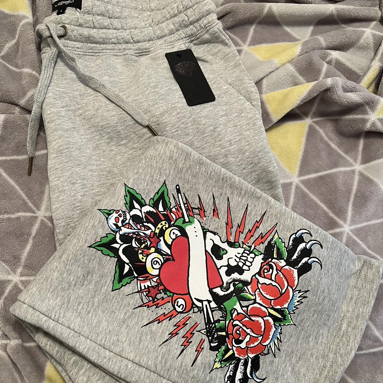 grey ed hardy sweatpants -size large but fits like a... - Depop