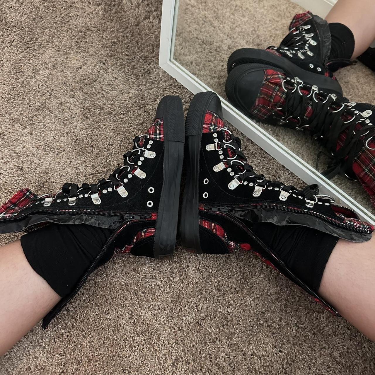 Demonia Women's Red and Black Trainers | Depop