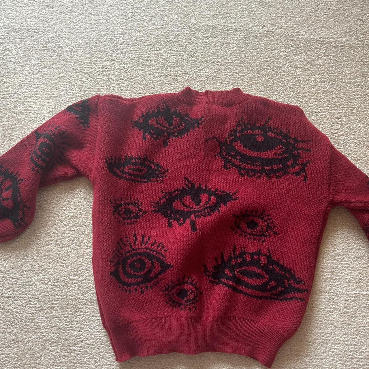 Red sweater with eye pattern #weirdcore #grunge #y2k... | Depop