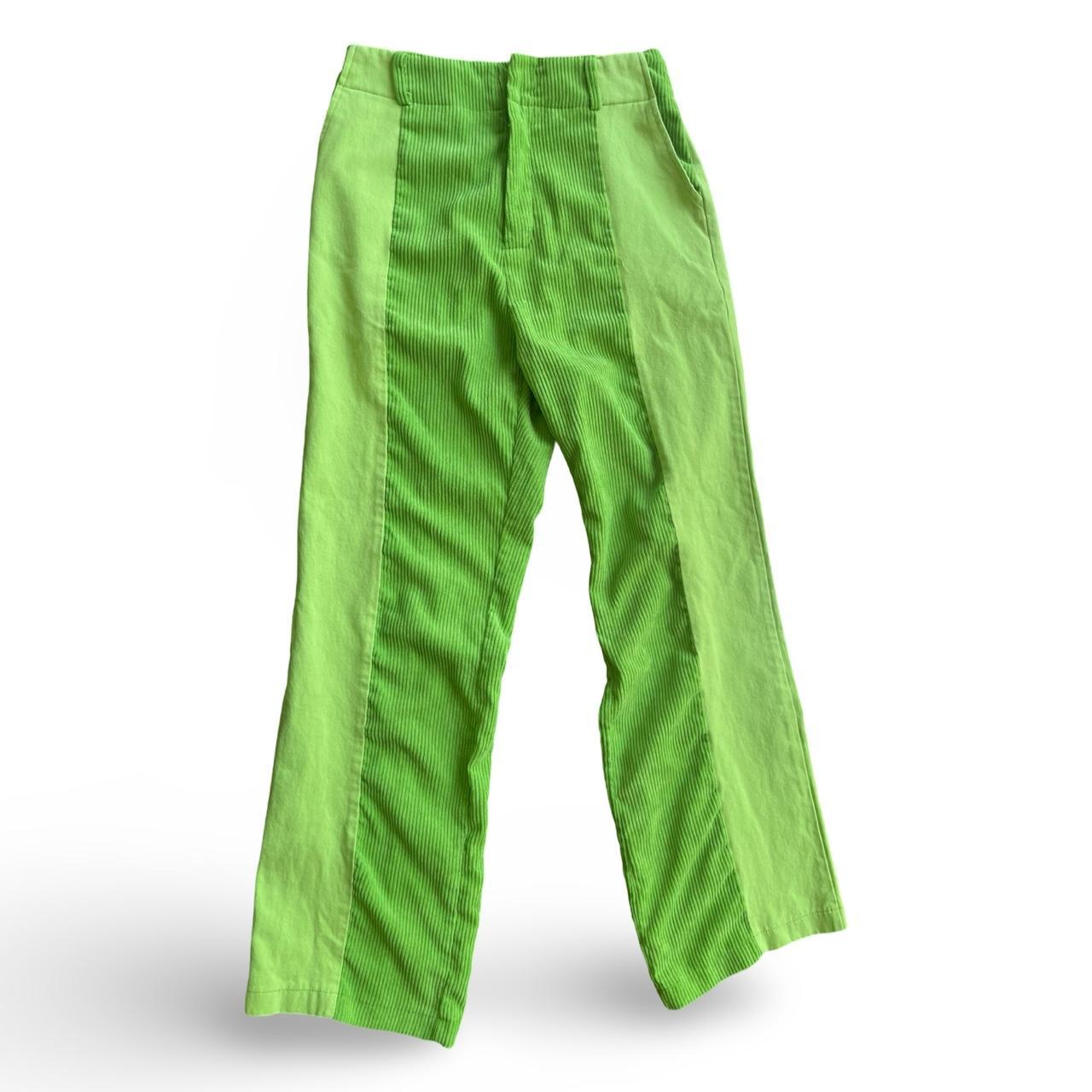 Lime Green Cropped Pants Made of corduroy and a Jean... - Depop