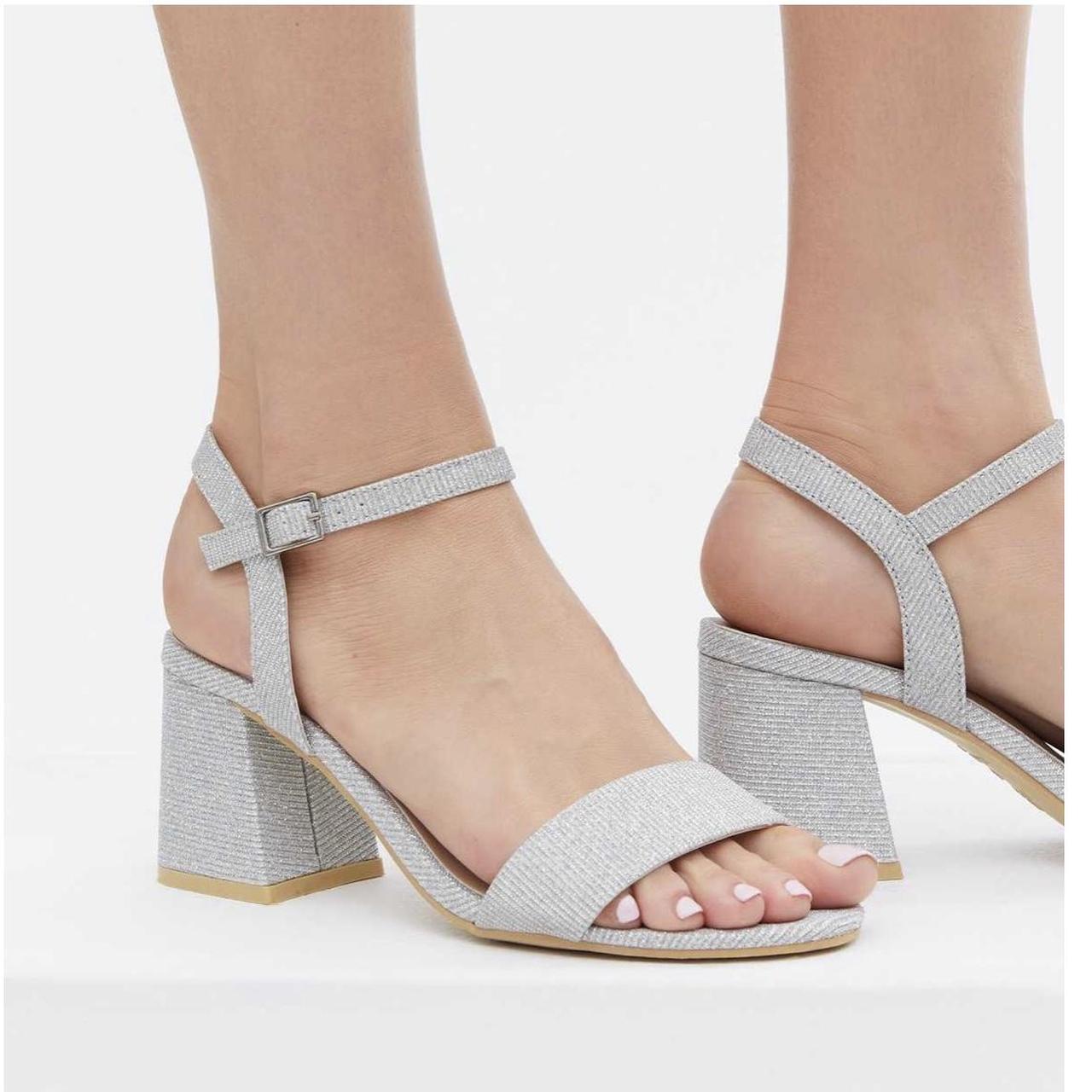 Silver block heels sandals, size 6. Worn once for a... - Depop