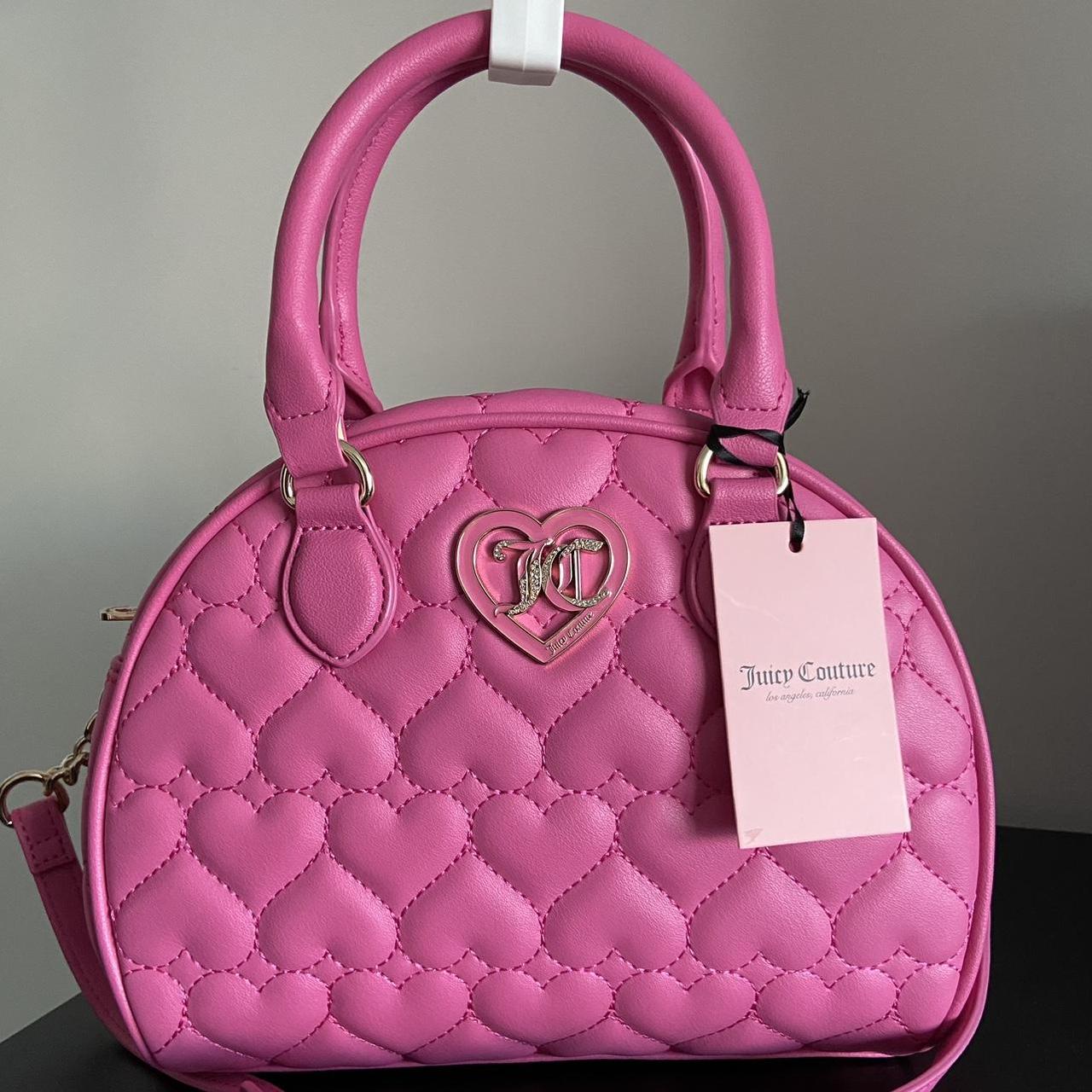 Juicy Couture Hot Pink Heart Quilted & Gold Hardware... - Depop
