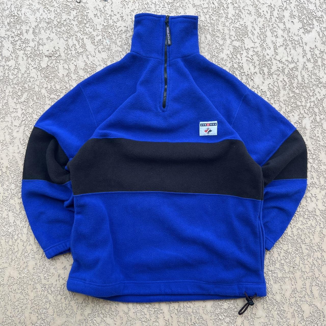 Jerzees Men's Black and Blue Jacket | Depop