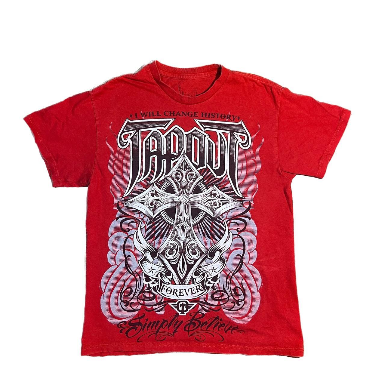 CYBER Y2K TAPOUT GRUNGE AFFLICTION STYLE CROSS TEE... - Depop