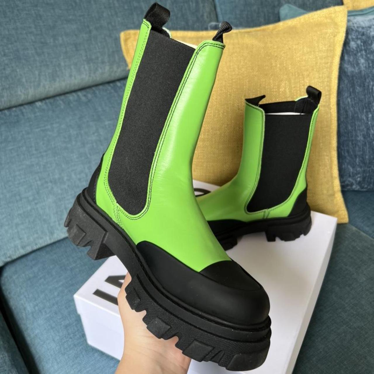 RARE Flash Green Leather GANNI Mid Chelsea Boots!💚... - Depop