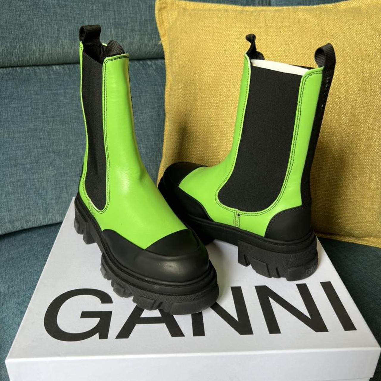 RARE Flash Green Leather GANNI Mid Chelsea Boots!💚... - Depop