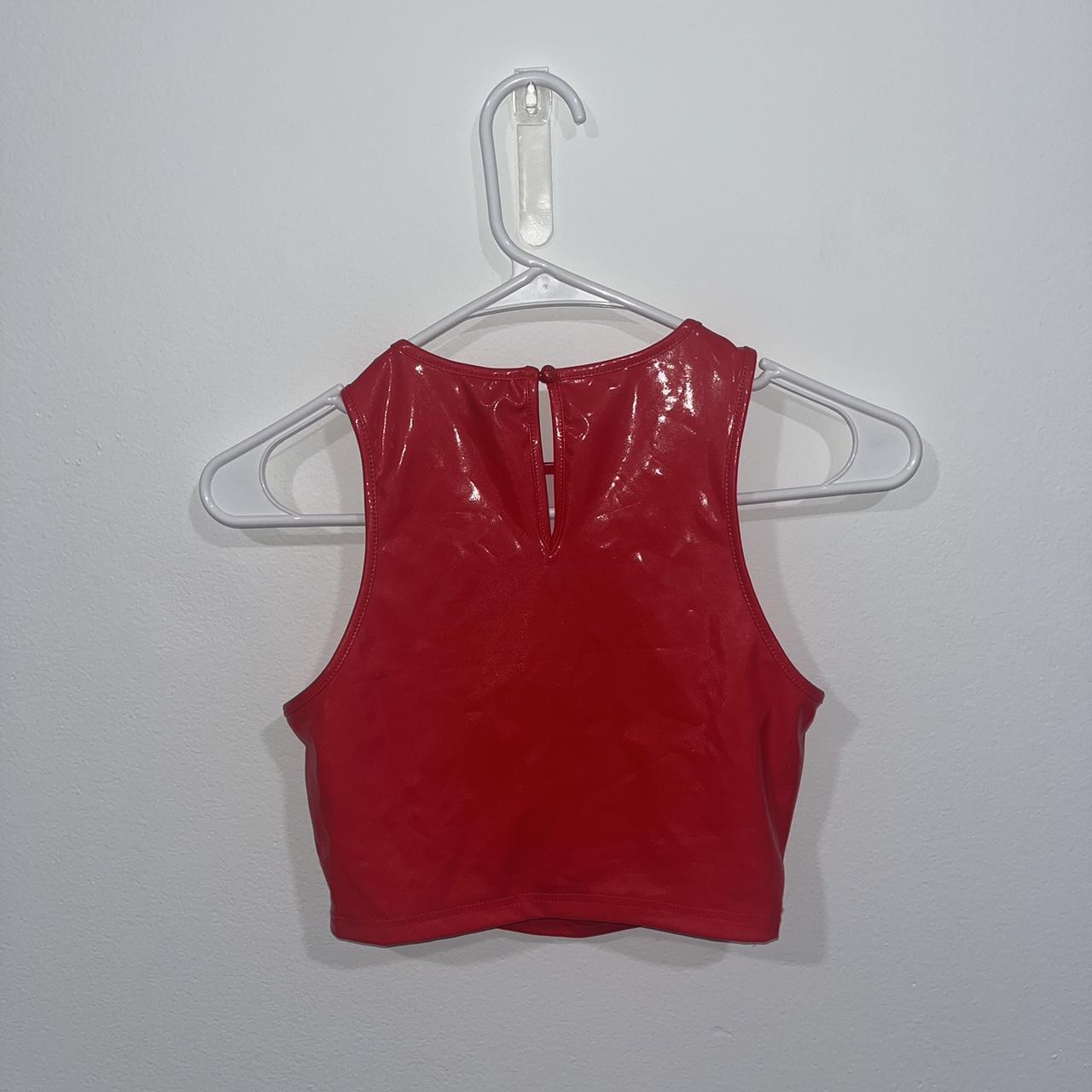 Shein Red Faux Leather Top (Shein Bae Cutout Front... - Depop