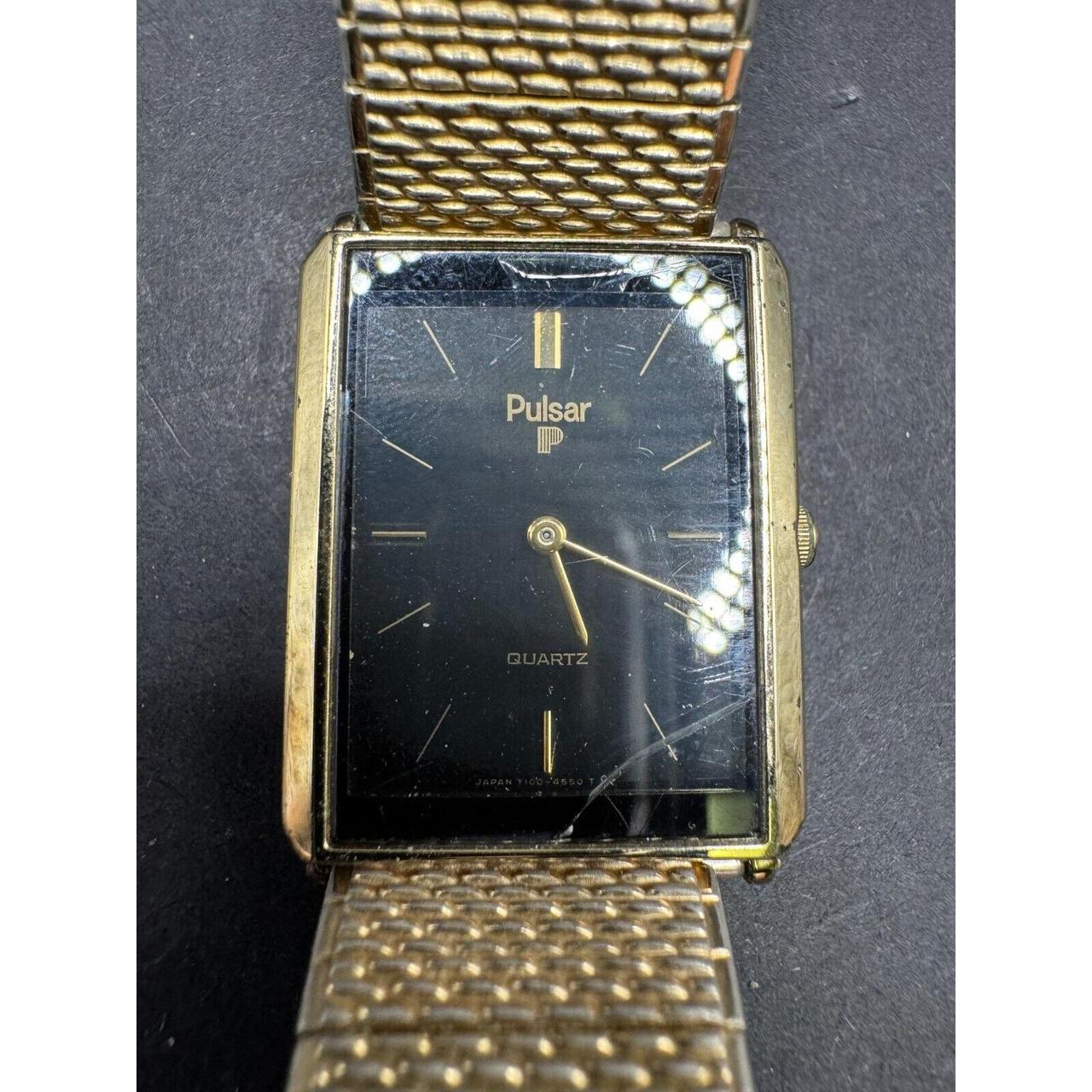 Pulsar Quartz Y100-4139 Black Dial Gold Tone Flex... | Depop