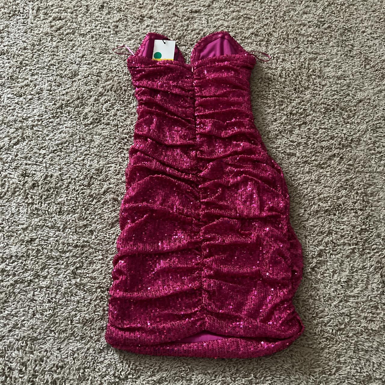 sequin dark pink mini dress new with tags - Depop