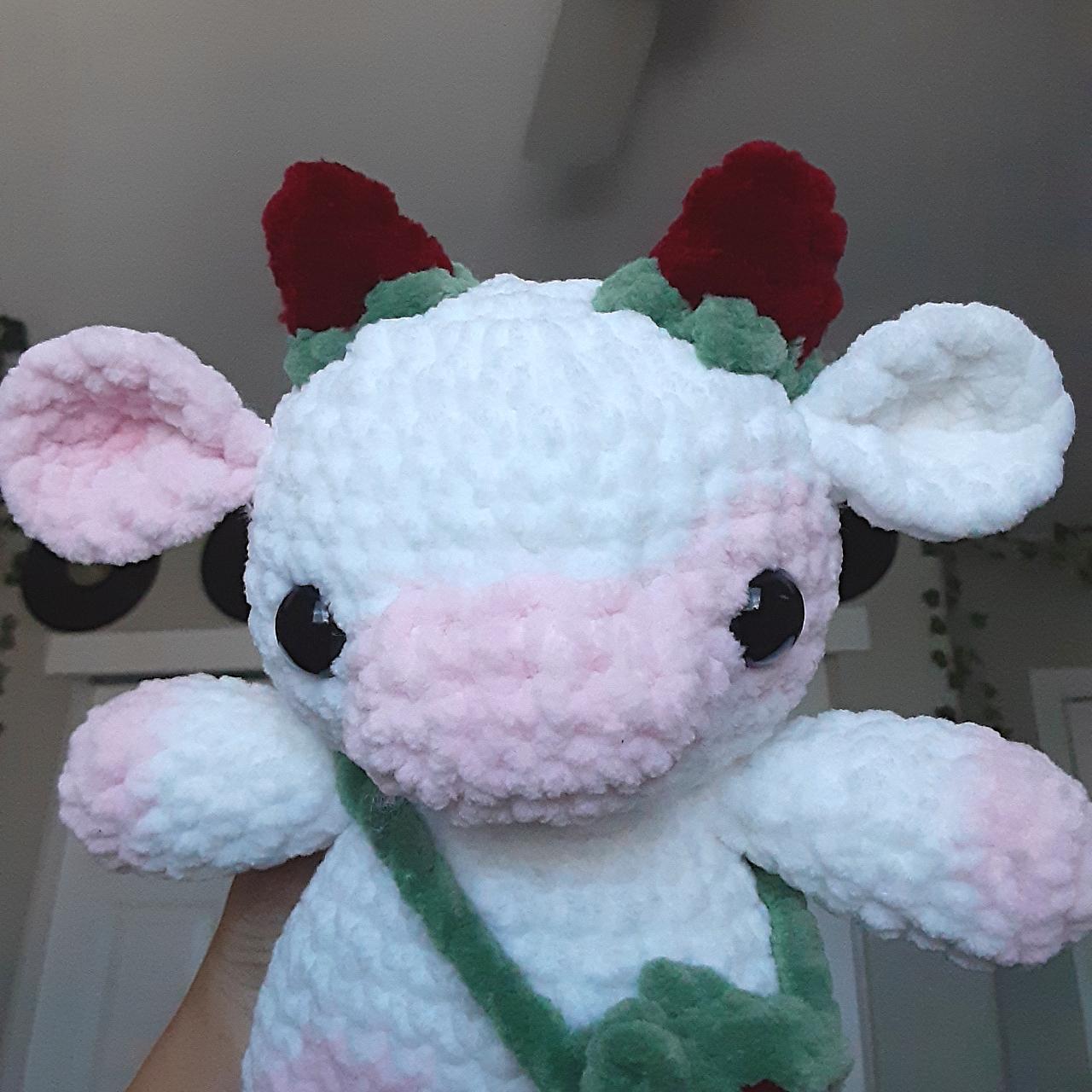 Crochet Strawberry Cow Plush Size: 9 inches... - Depop