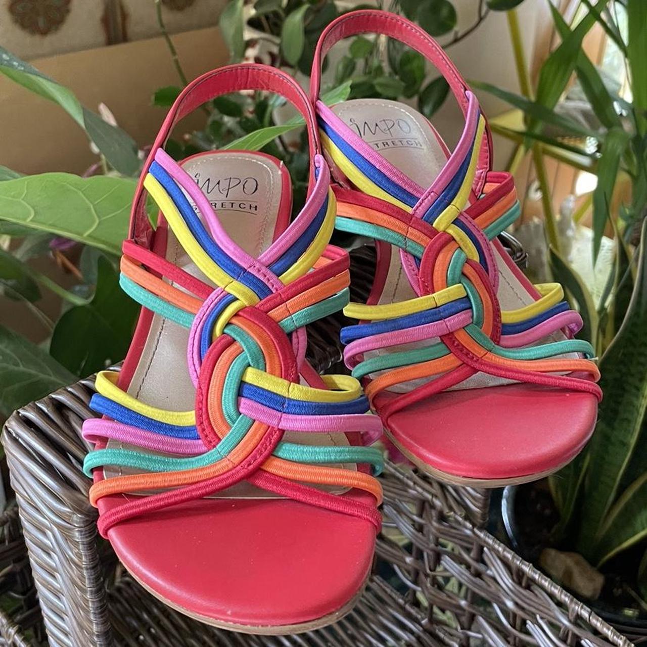 Impo stretch red rainbow sandals! Super cute and... - Depop