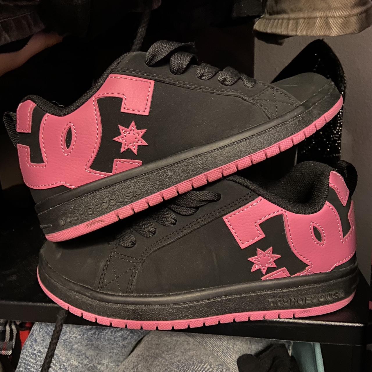 black and pink dc sneakers 🎟️ - size 4 us? i was... - Depop