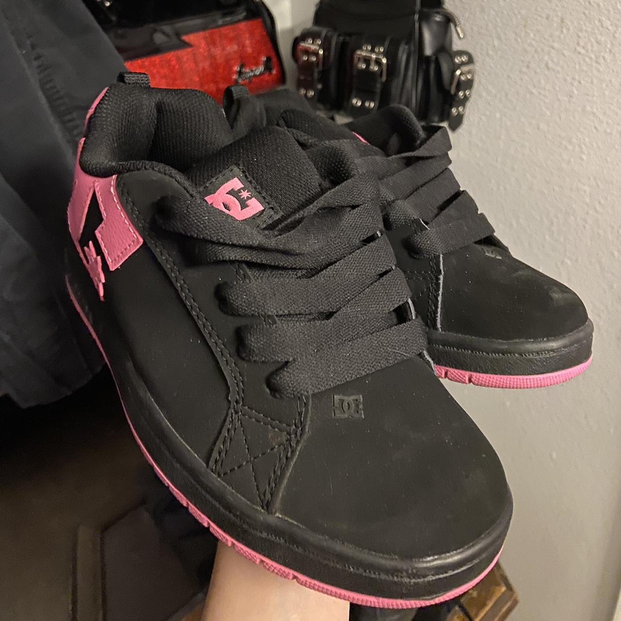 black and pink dc sneakers 🎟️ - size 4 us? i was... - Depop