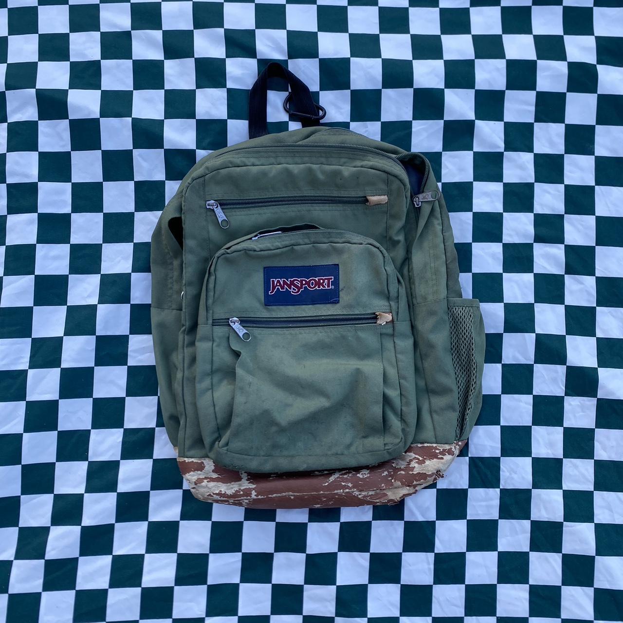Olive Green Jansport Backpack no holes and all... - Depop