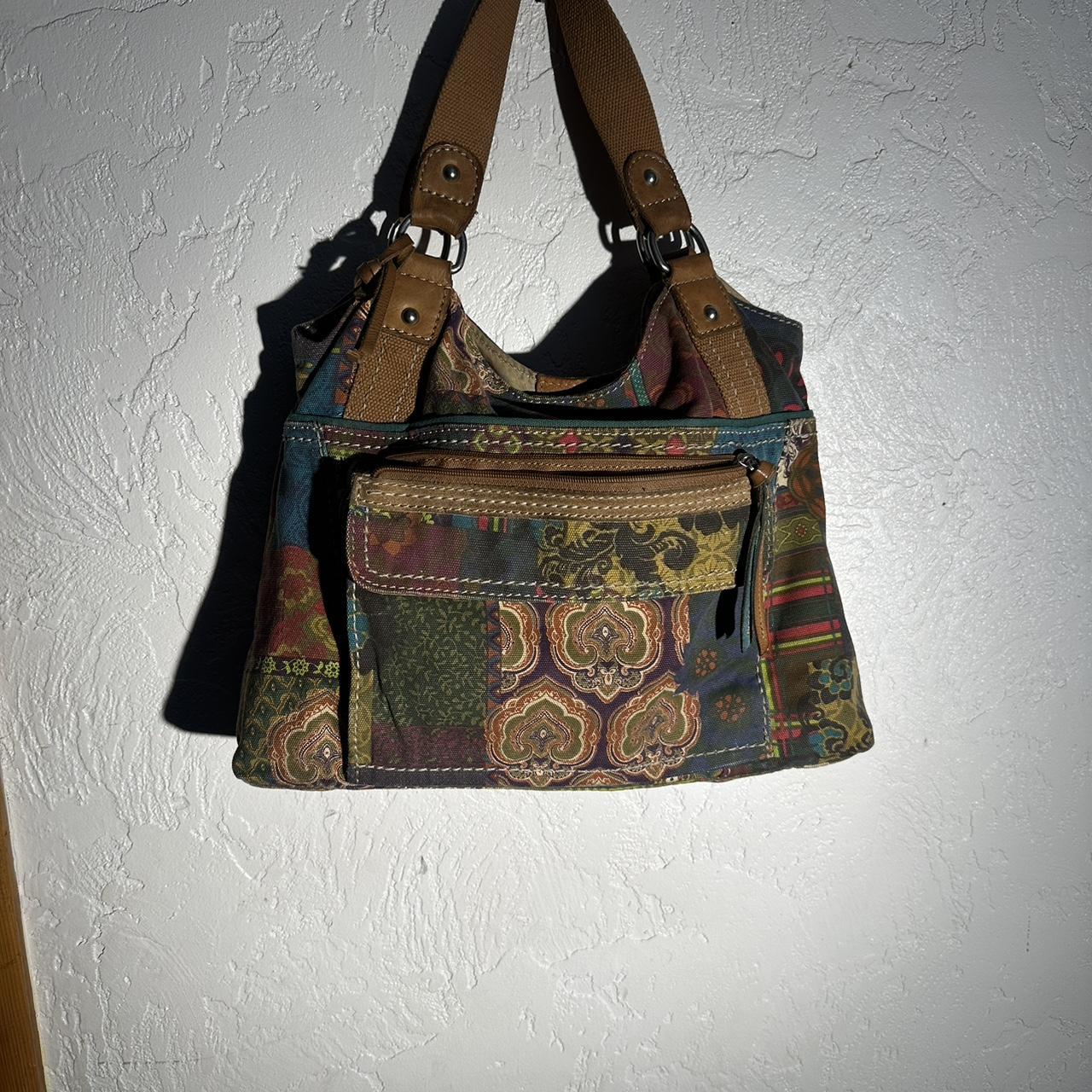 Fossil Multi-coloured patchwork shoulder bag with a... - Depop