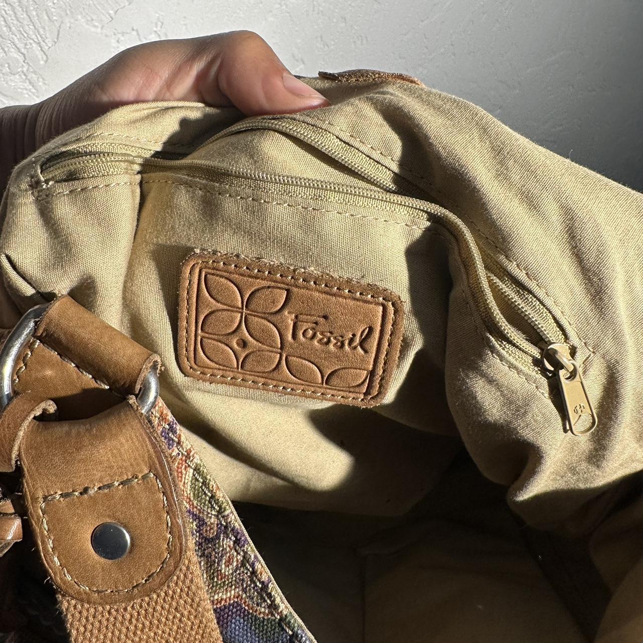 Fossil Multi-coloured patchwork shoulder bag with a... - Depop