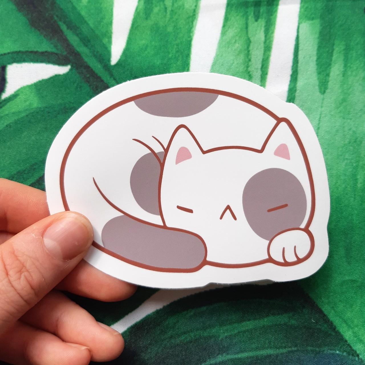 Large snoozing kitty cat sticker, designed by me 💕... - Depop