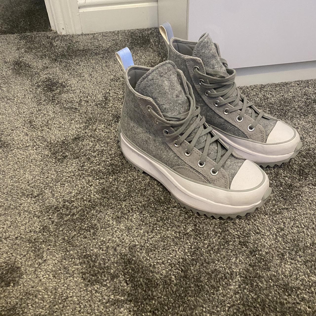Women’s grey felt run star hike platform converse... - Depop