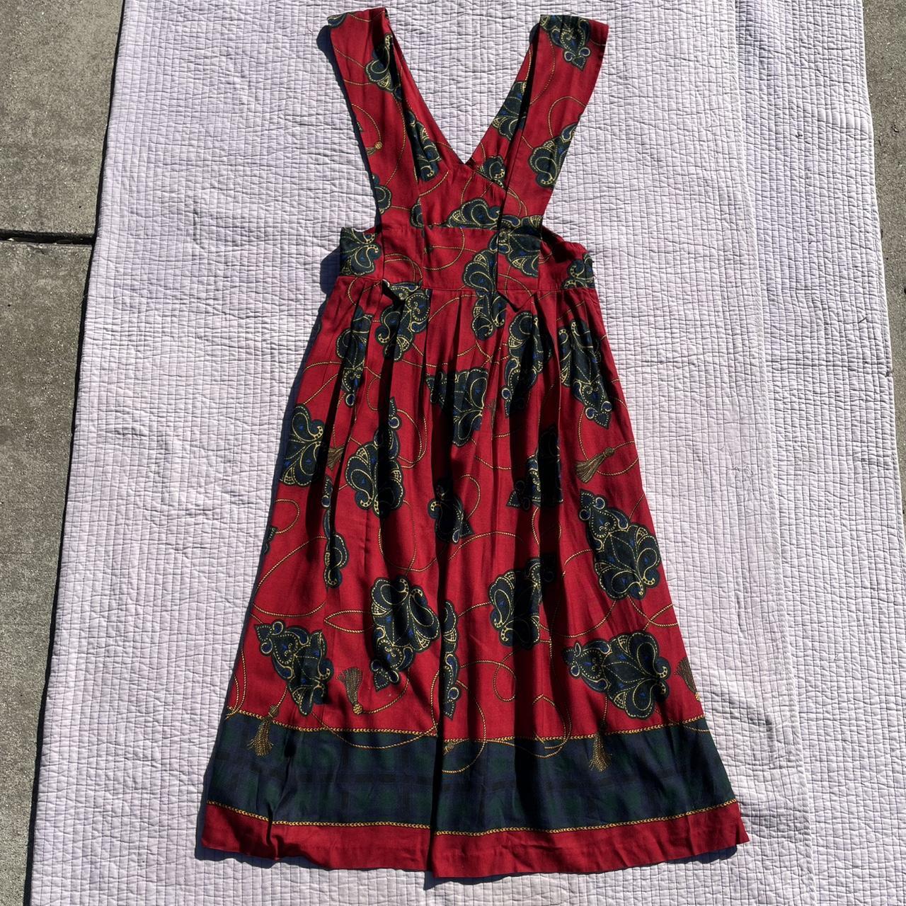 Vintage 80s red and navy pinafore jumper dress!... | Depop