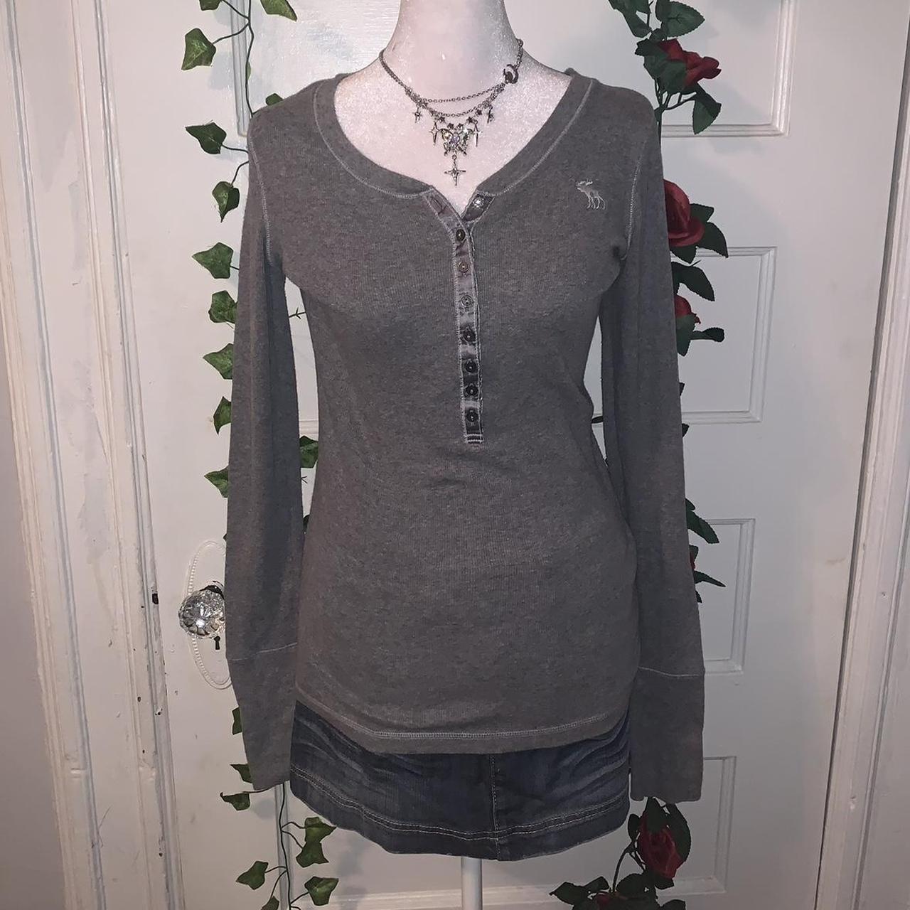 vintage gray abercrombie henley size L available in... - Depop