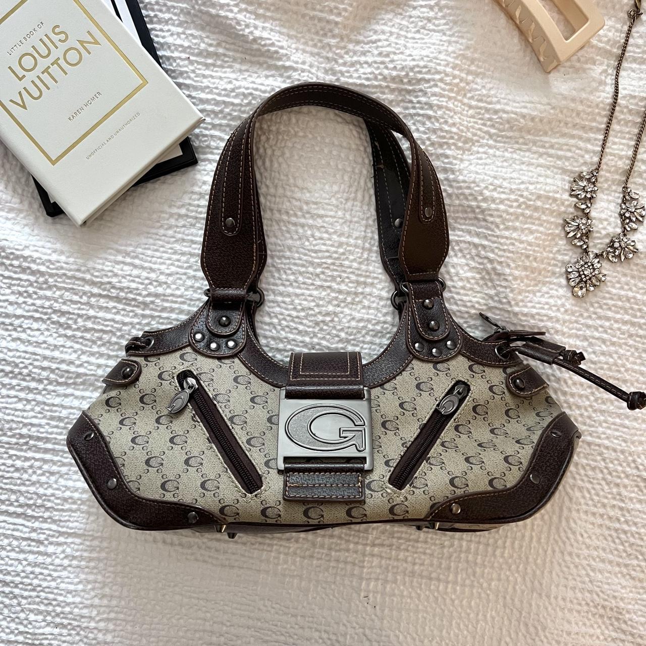 vintage y2k brown leather monogram canvas shoulder... | Depop
