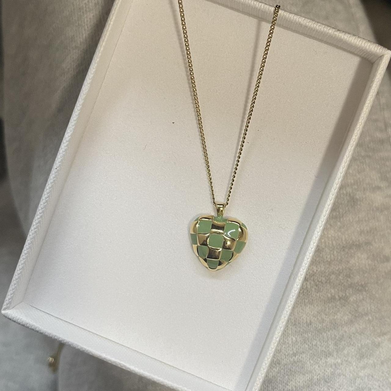 Wolf Circus Georgia Necklace Heart Checkered green... - Depop