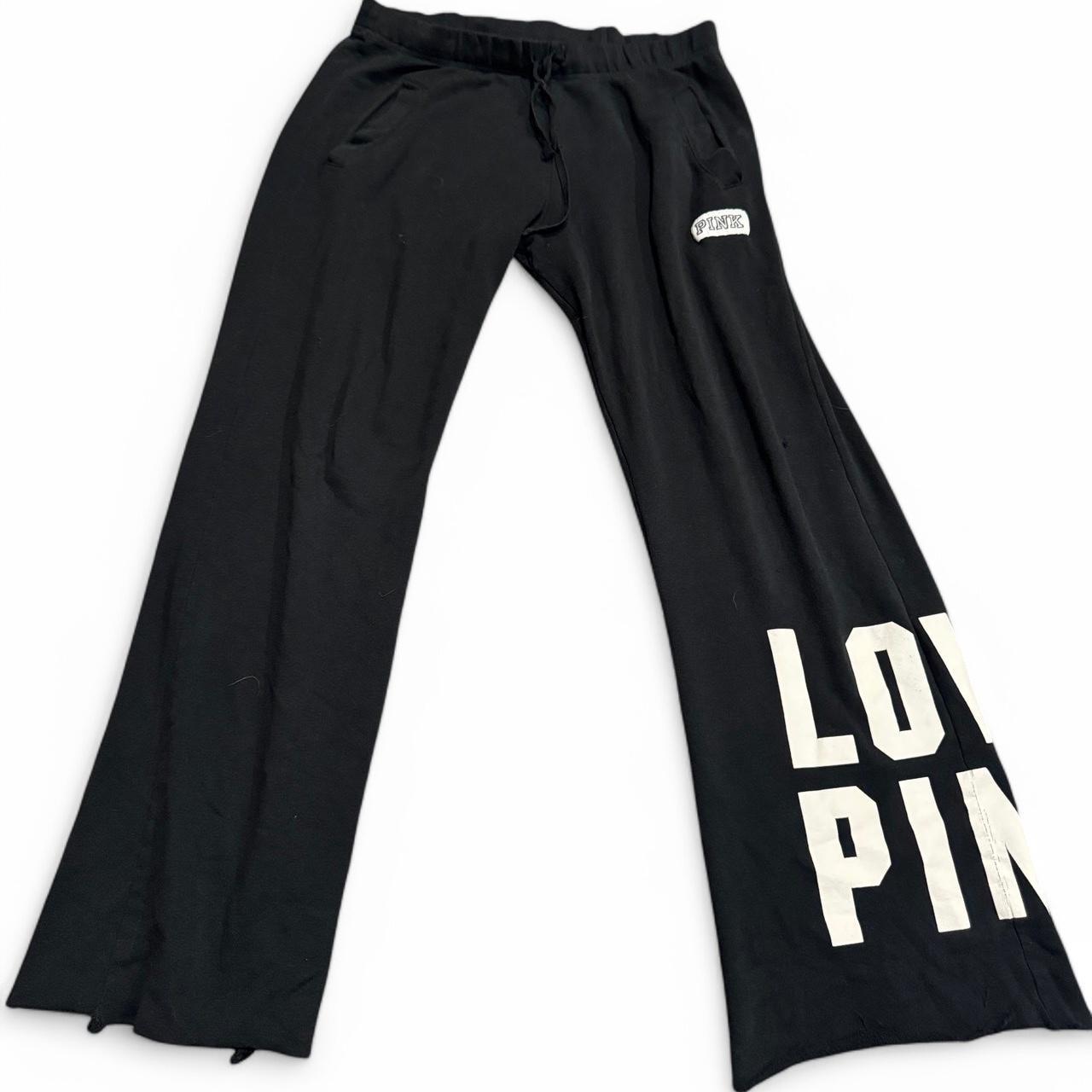 victorias secret pink black and white flare sweats... | Depop