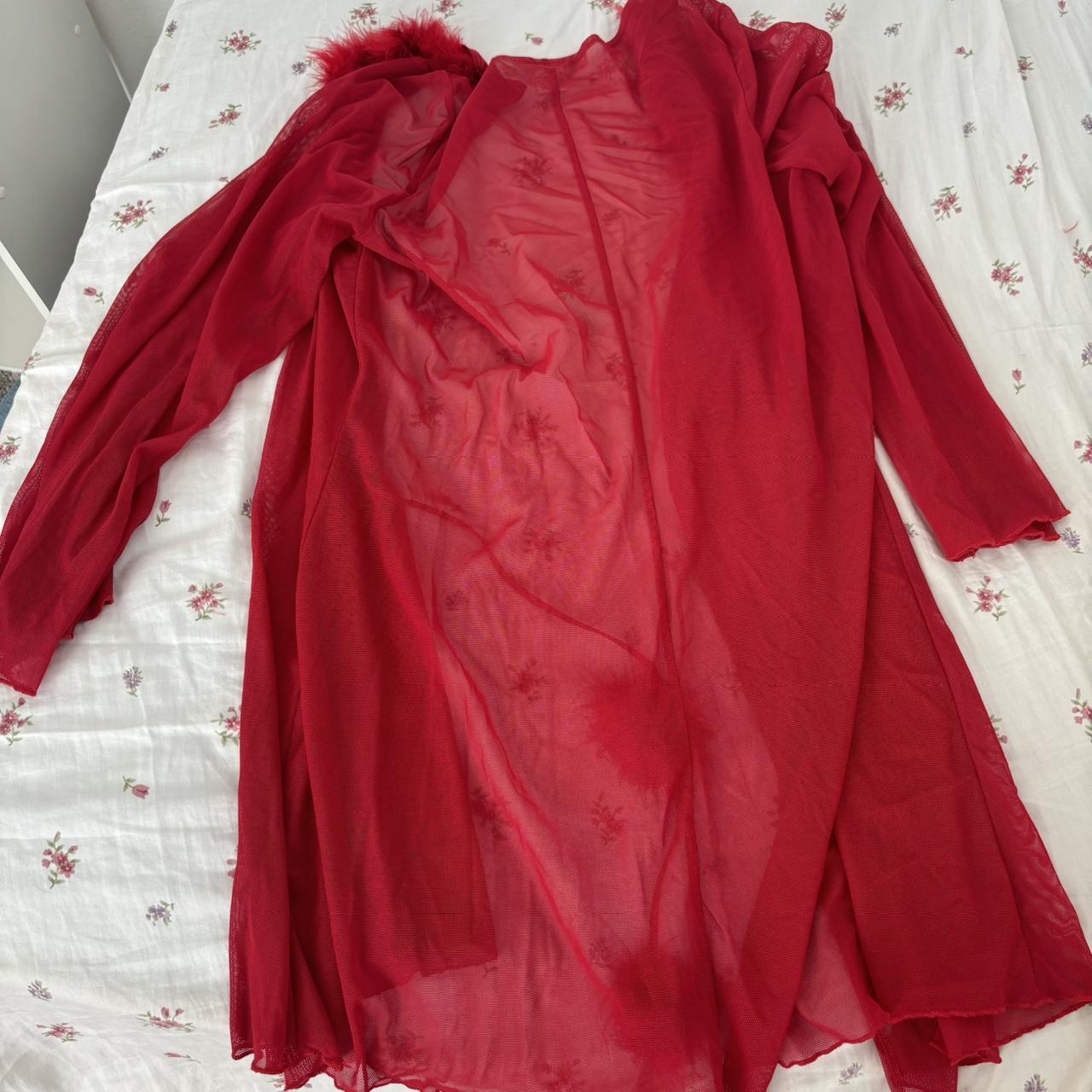 gorgeous red vintage lingerie sheer cover up this... - Depop