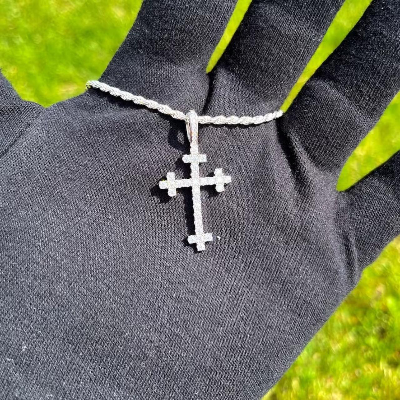 VVS Moissanite 3 Point Cross Pendant Necklace 925... - Depop