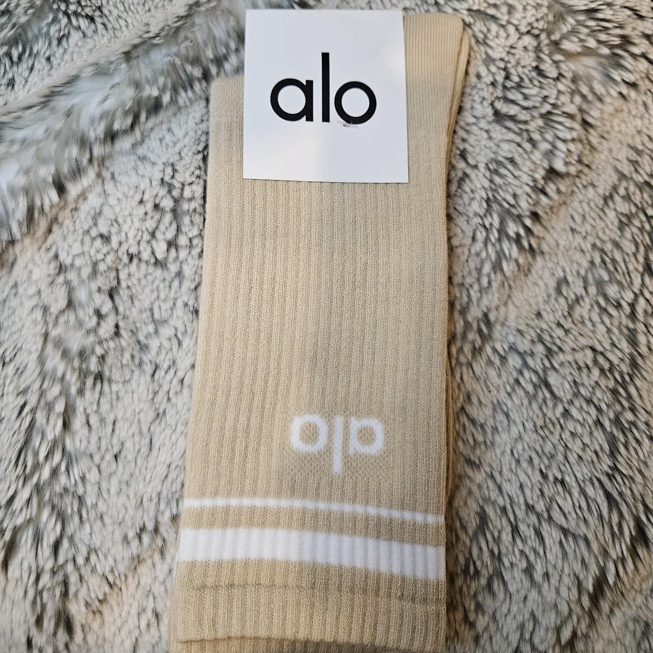Alo Yoga tan and white socks #yogalife | Depop