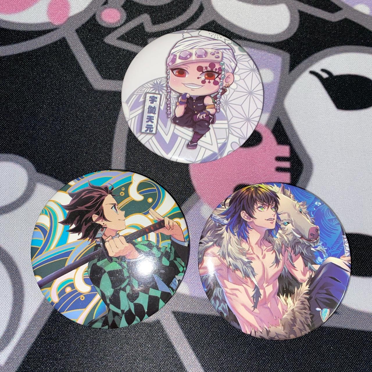 brand new set of 3 demon slayer badges 🤍 comes with... - Depop