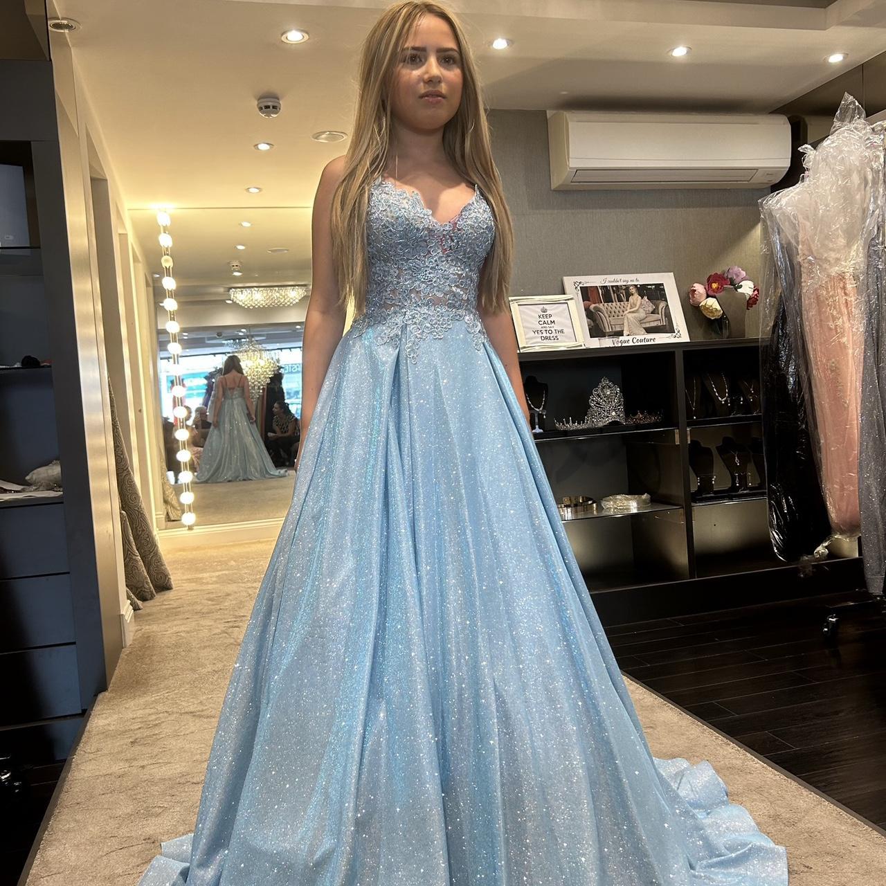 Baby blue prom dress wore once for a ball originally... - Depop