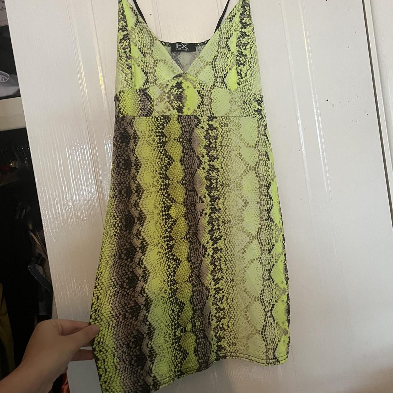Neon yellow snake print mini dress Worn once In... - Depop