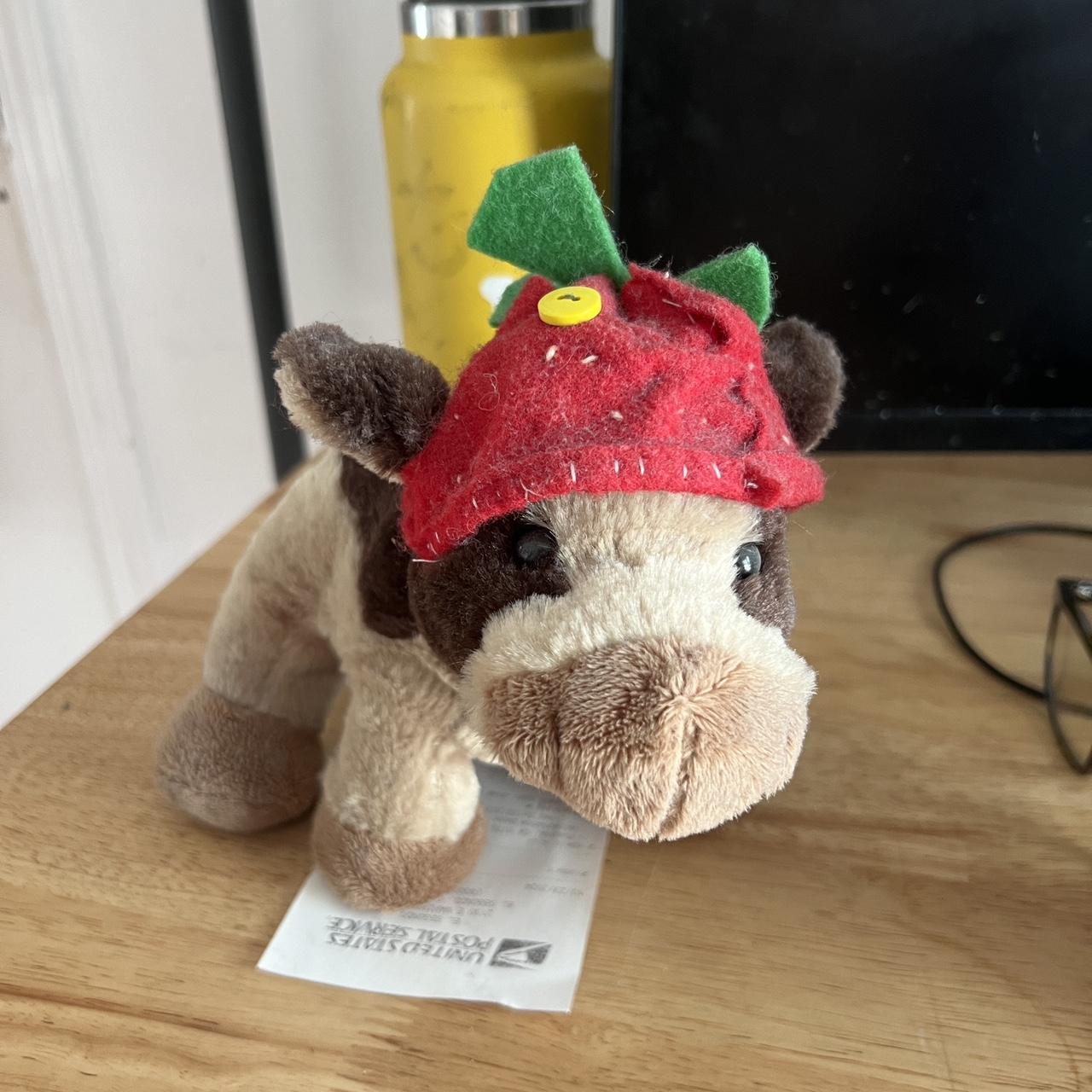 Webkinz chocolate cow with homemade strawberry hat... - Depop