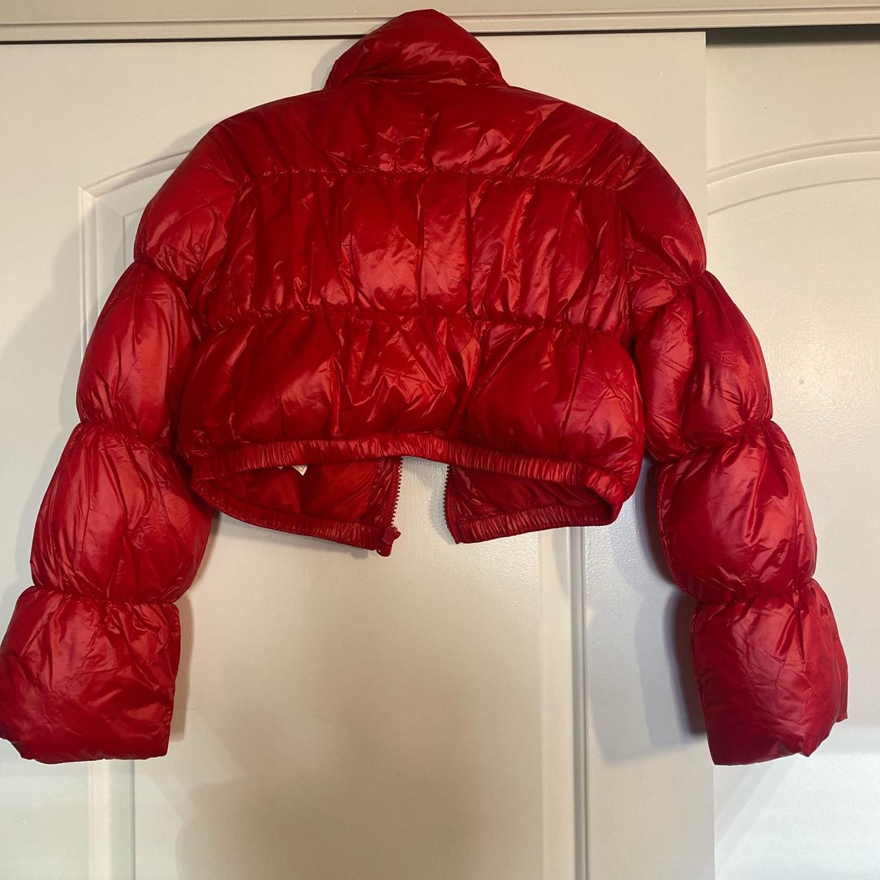 RED CROPPED PUFFER COAT ️ H&M cropped puffer jacket... - Depop