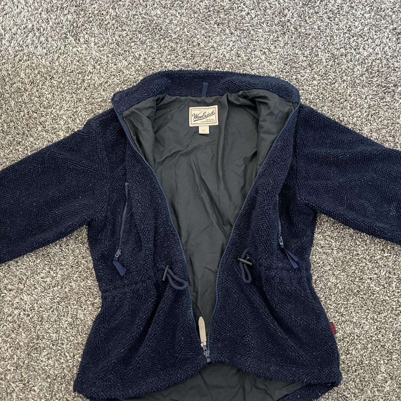 Woolrich deep-pile fleece jacket womens medium navy... - Depop